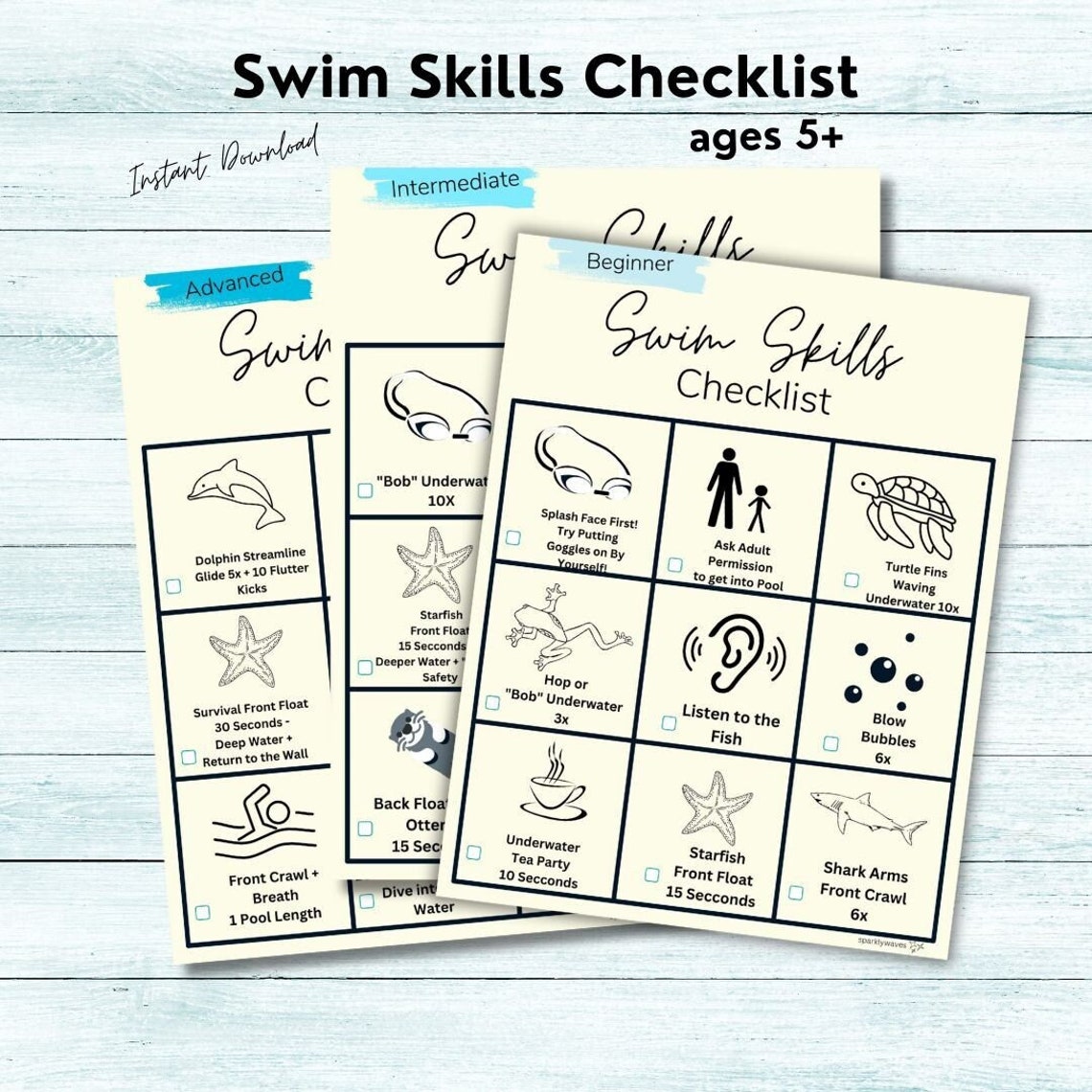 Swim Lesson Tracker, Summer Activity Worksheets for Kids, Swim Lesson ...