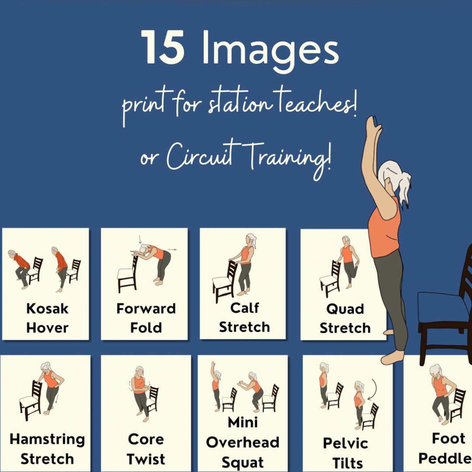 Chair Exercise Illustrations for Fitness Instructors, Resistance ...