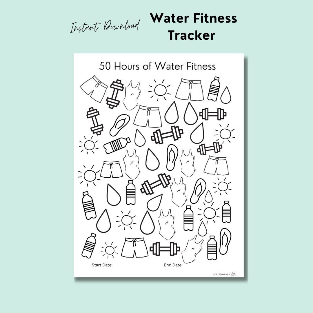 Water Fitness Tracker, Water Exercise, Fitness Challenge Printable ...