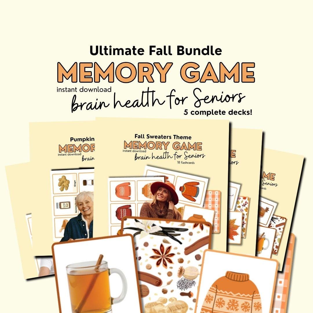 Fall Brain Game Bundle for Seniors, Memory Matching Game, Printable ...