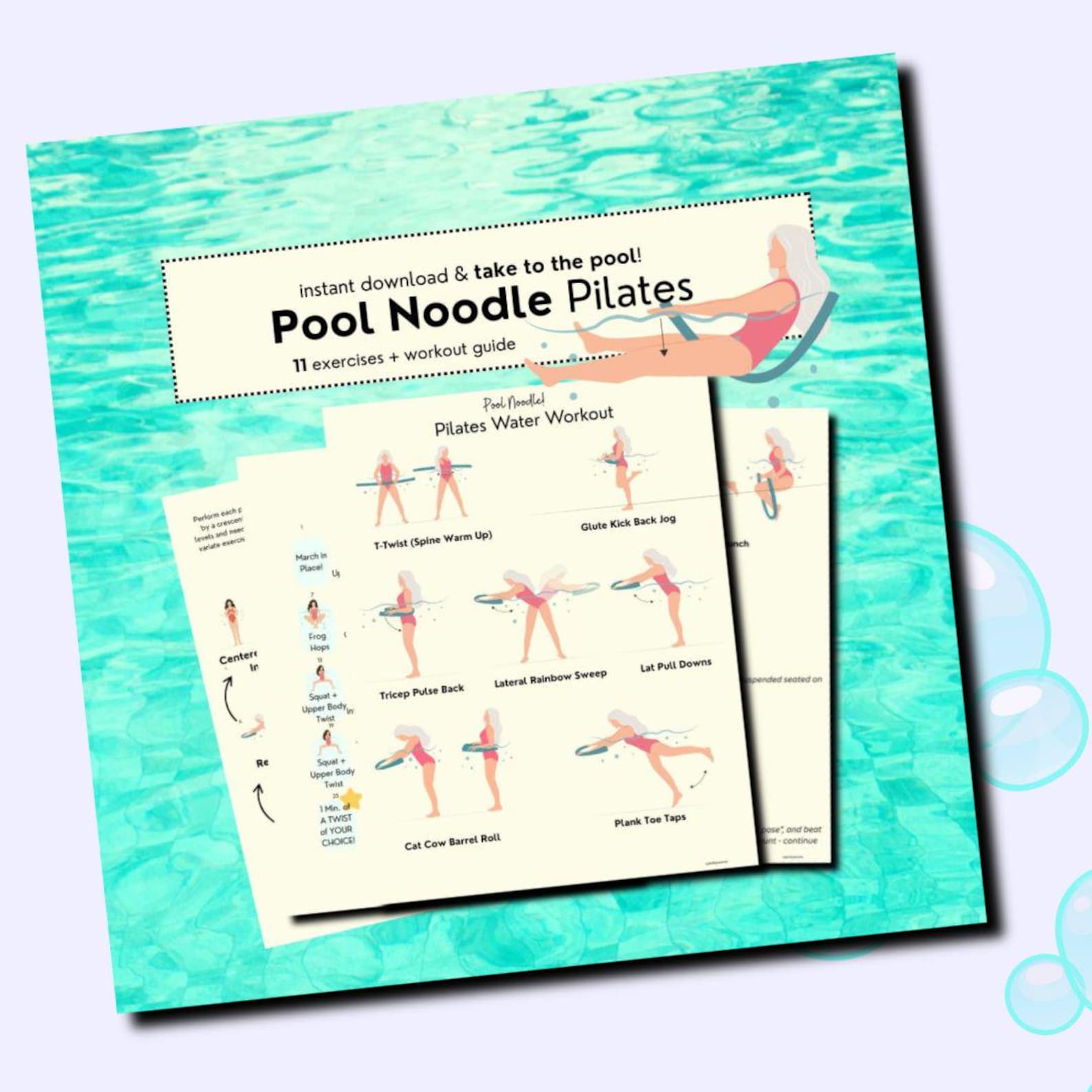 Pool Noodle Exercises for Seniors, Water Aerobics Exercise Pdfs, Belly ...