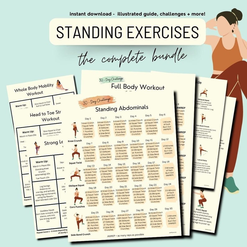 Bodyweight Exercise Bundle, Standing Exercises, Full Body Workout ...