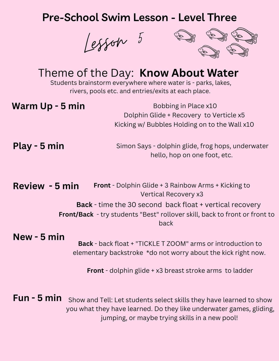 Instant Download Swim Lesson Plan for Pre-schoolers, Swimming Lessons ...