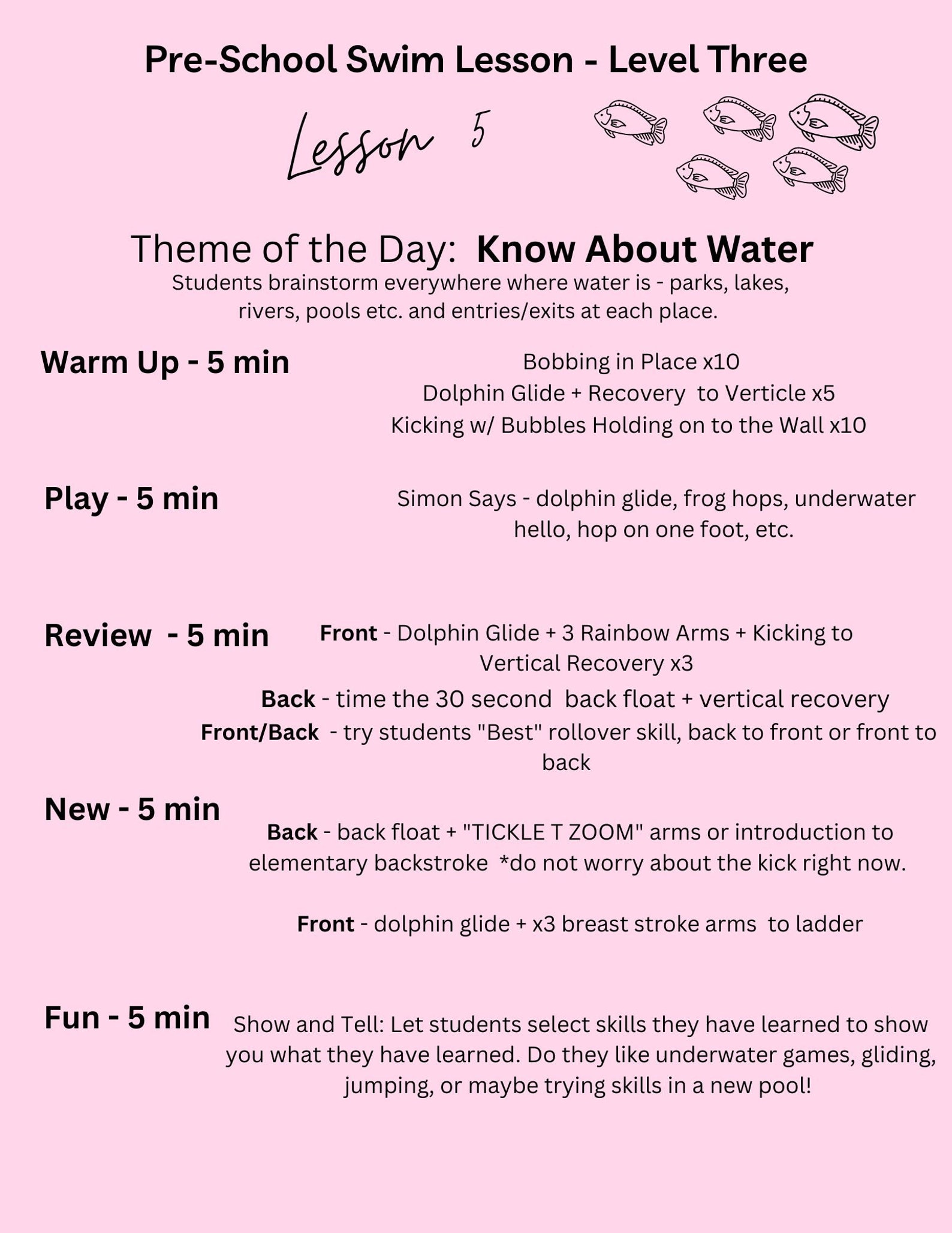 Instant Download Swim Lesson Plan for Pre-schoolers, Swimming Lessons ...