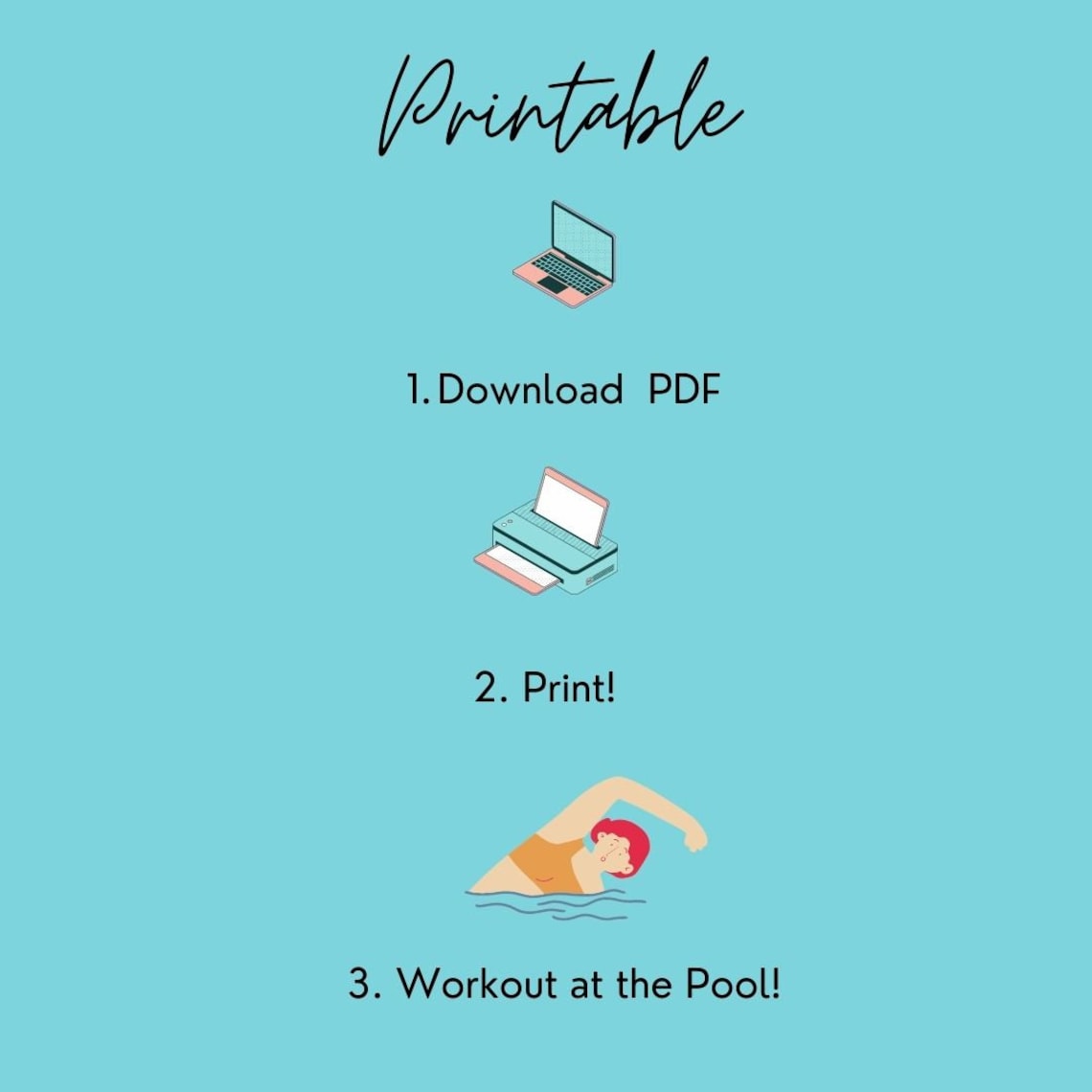 Water Aerobics, Exercise for Beginners, Pool Workout Printable, Digital ...