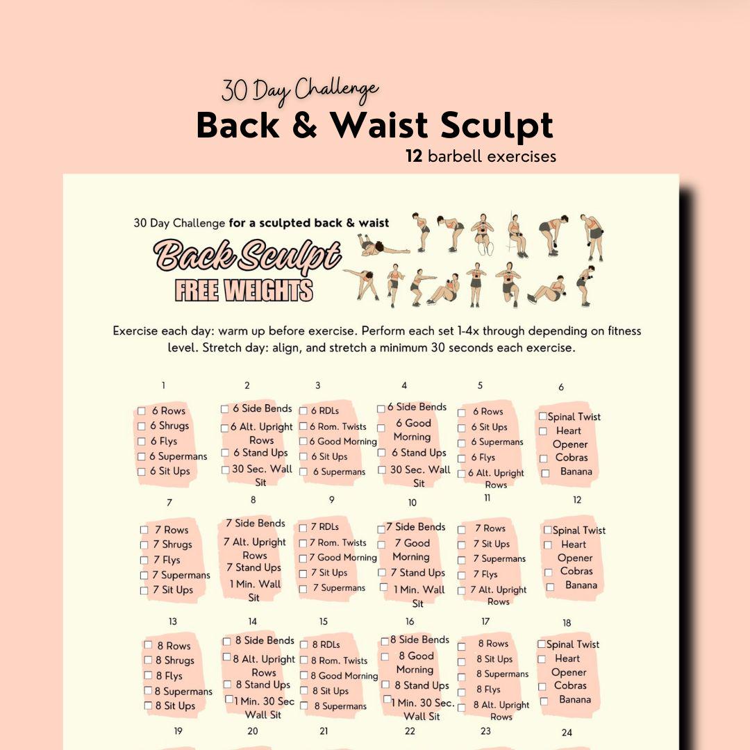 30 Day Challenge Slim Back Exercises, Barbell Exercises for Back, Free ...