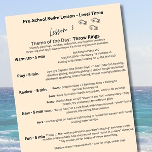 Instant Download Swim Lesson Plan for Pre-schoolers, Swimming Lessons ...