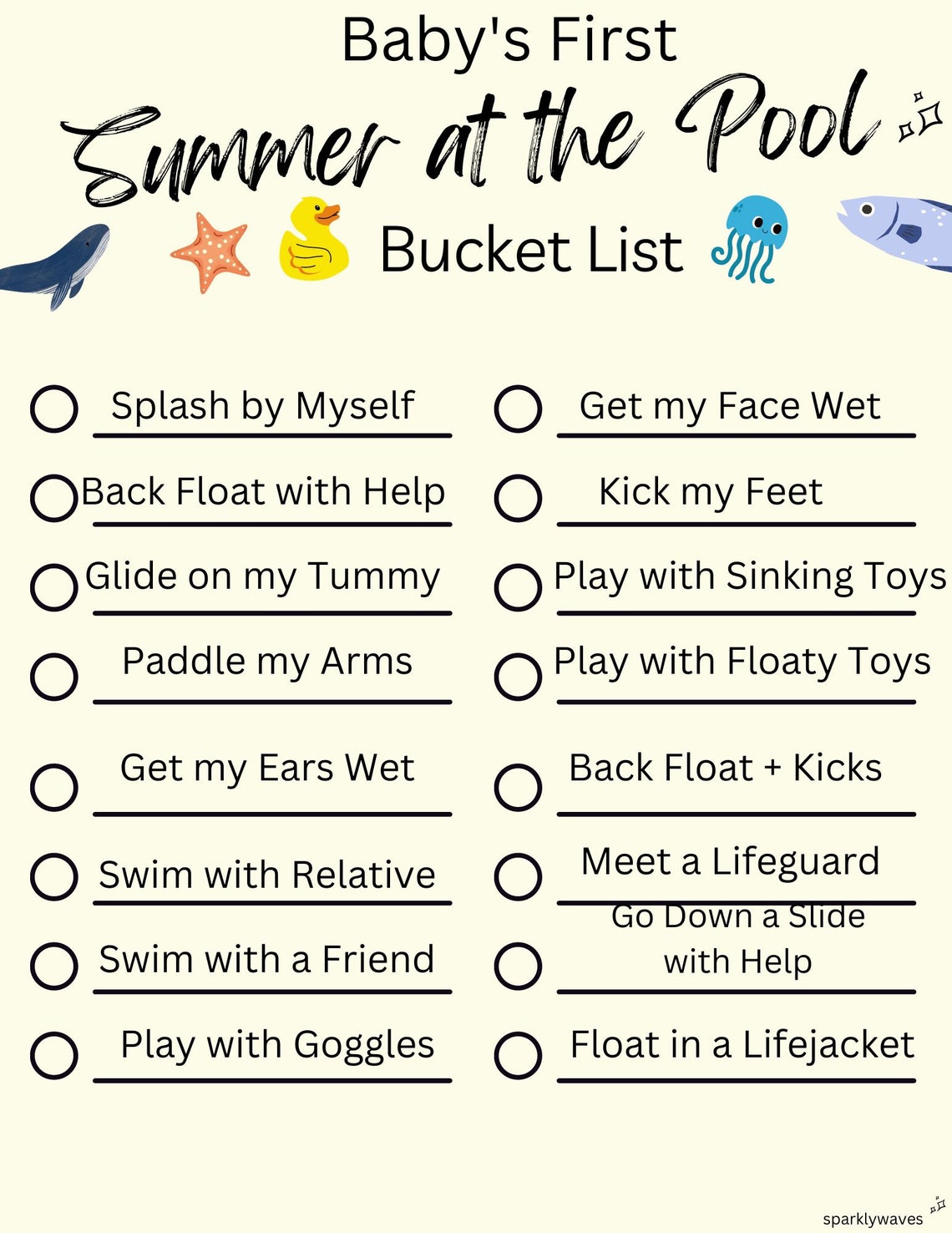 Baby Swim Lesson Checklists, Swimming Lessons for Infants, Printable ...