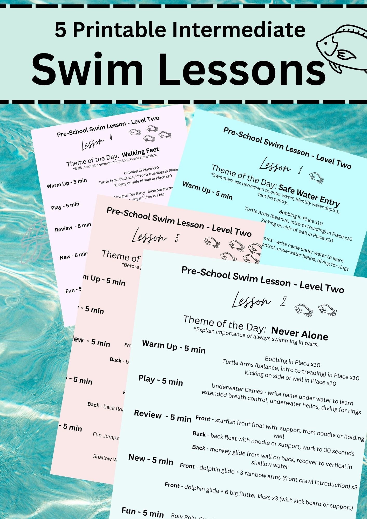 Swim Lesson Plan, Printable Swim Lessons Bundle, Digital Print, Swim Lessons for Pre-schoolers ...