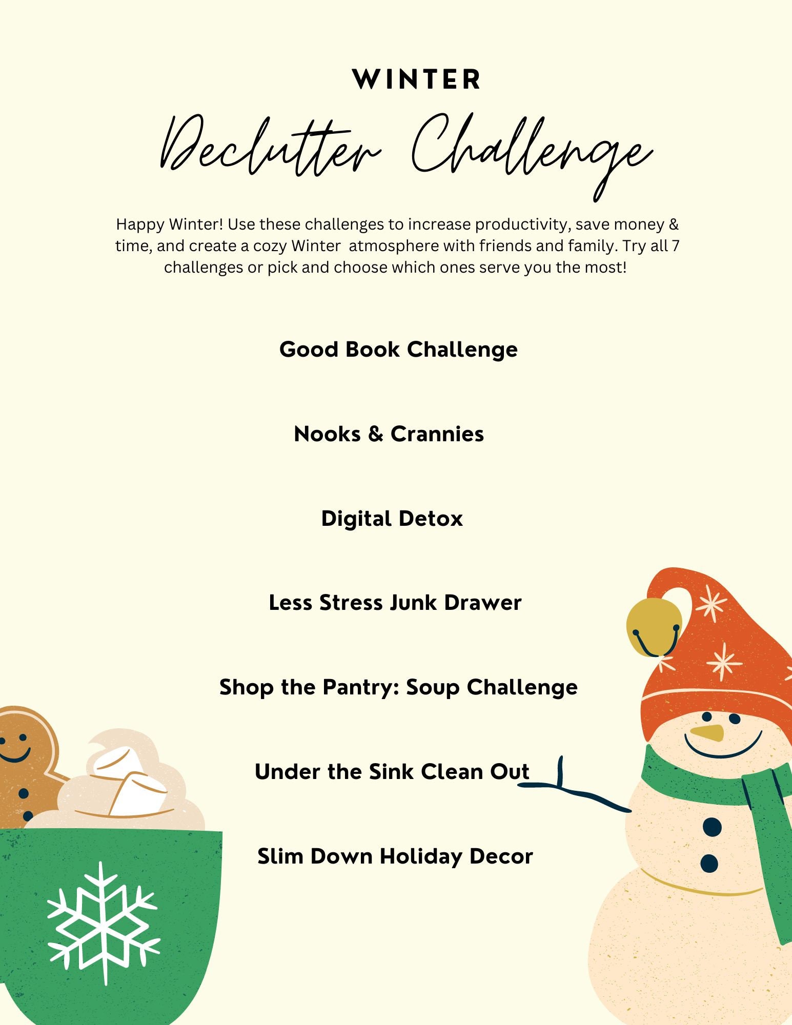 Declutter Bundle for Winter, Cleaning Checklists, Minimalism Challenge ...