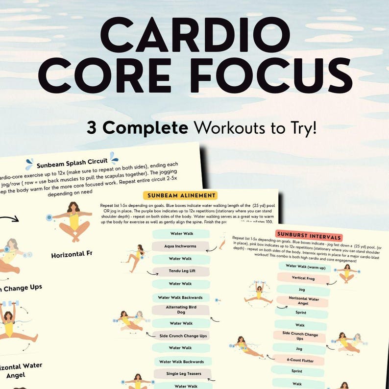 Pool Pilates Workout PDF, Water Aerobics Core Exercises, Pool Exercise ...