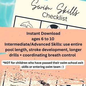 Swim Lesson Checklist for Kids, Summer Activity Printables, Swim Lesson ...