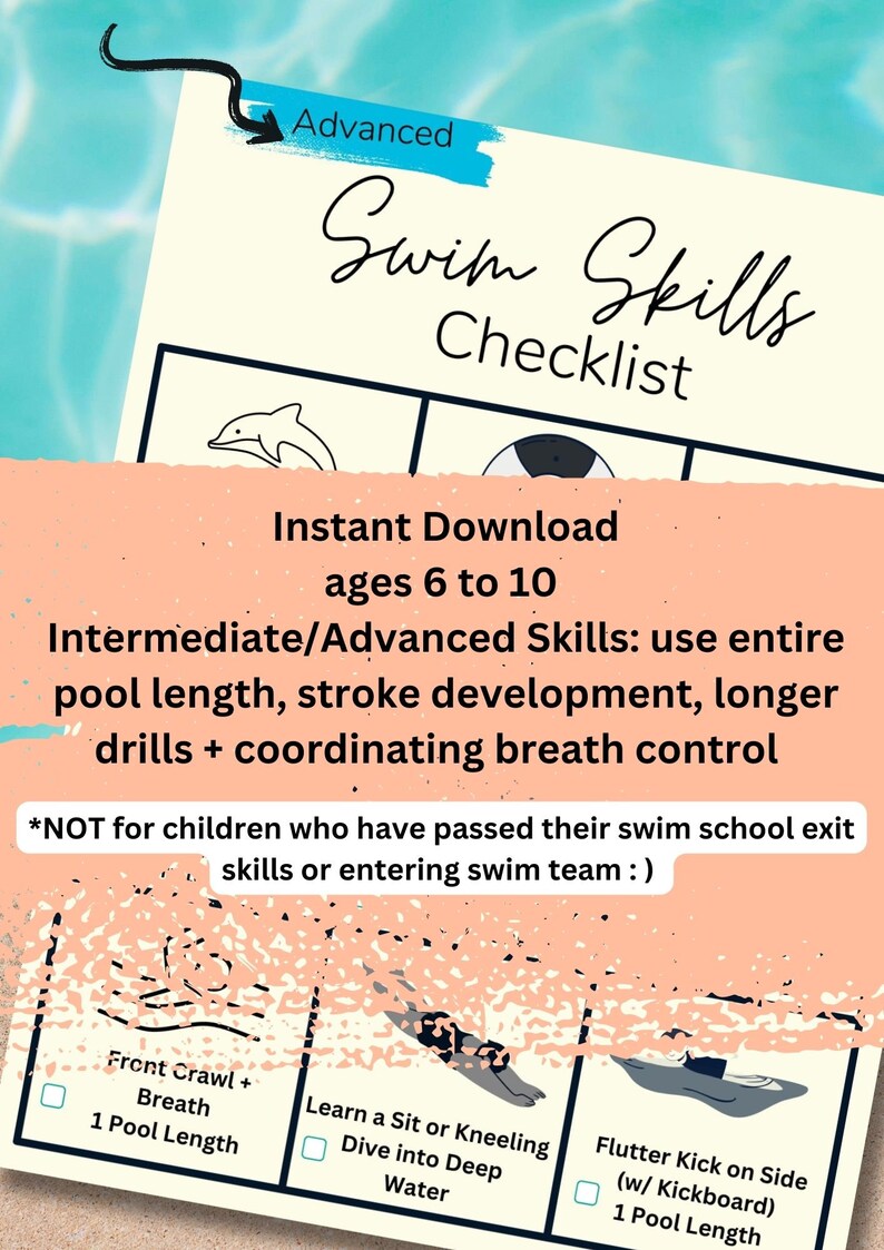 Swim Lesson Checklist for Kids, Summer Activity Printables, Swim Lesson ...
