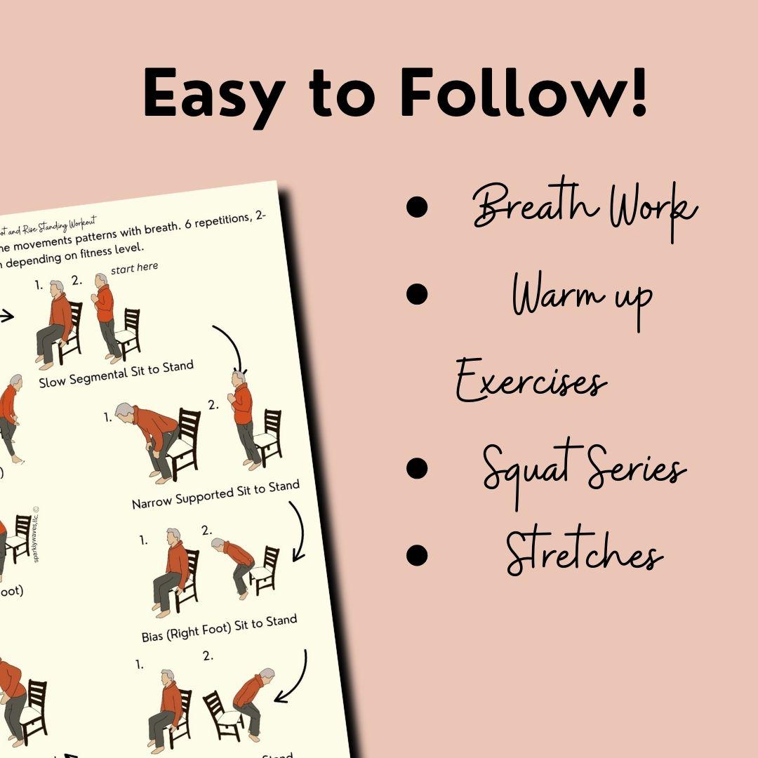 Sit to Stand Exercise PDF for Seniors, Chair Exercise, Chair Yoga ...