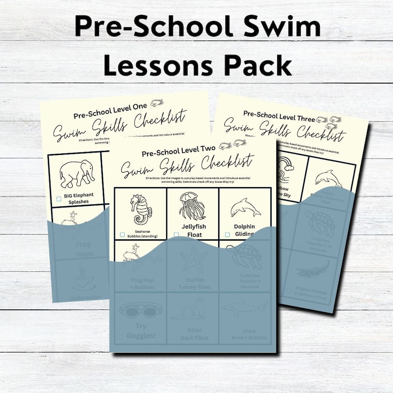 Swim Lesson Printables, Pre-school Swim Lesson Pack, Digital Prints ...