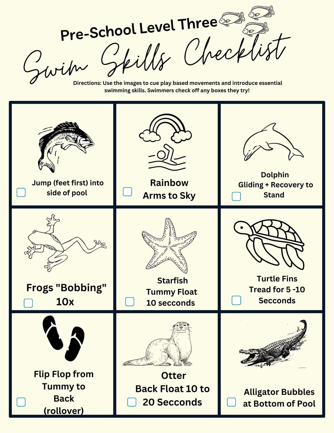 Printable Swim Lesson Checklists for Pre-schoolers, Swim Lessons for ...