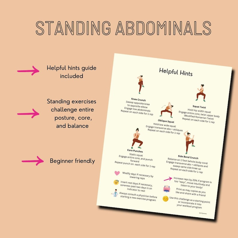 30 Day Standing Abdominals Exercise Challenge, Core, Bodyweight ...