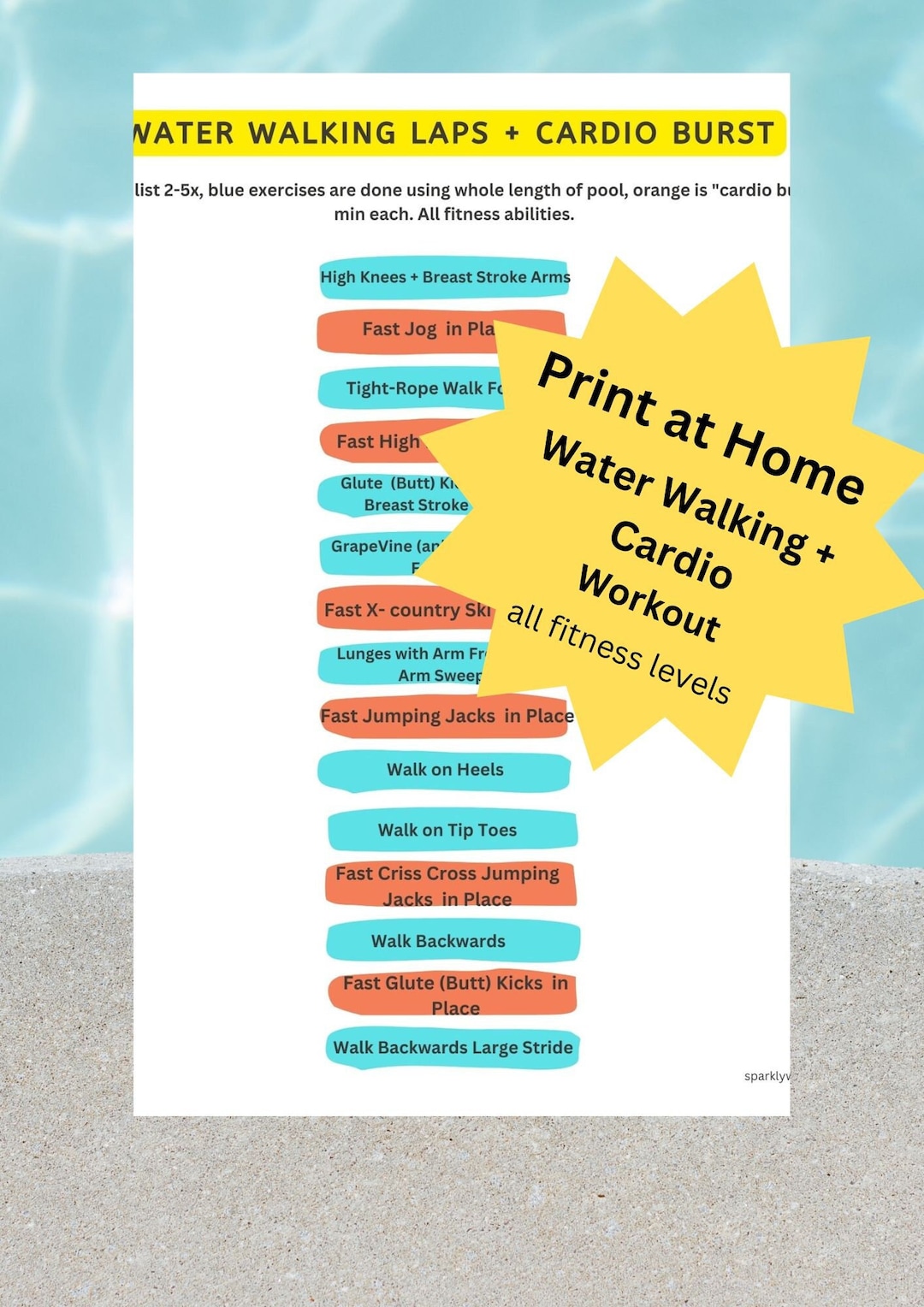 Printable Pool Workout, Water Aerobics, Bodyweight Exercise, Digital ...