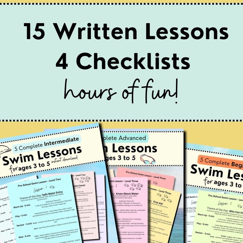 Swim Lesson Plan, Printable Swim Lessons Bundle, Digital Print, Swim ...