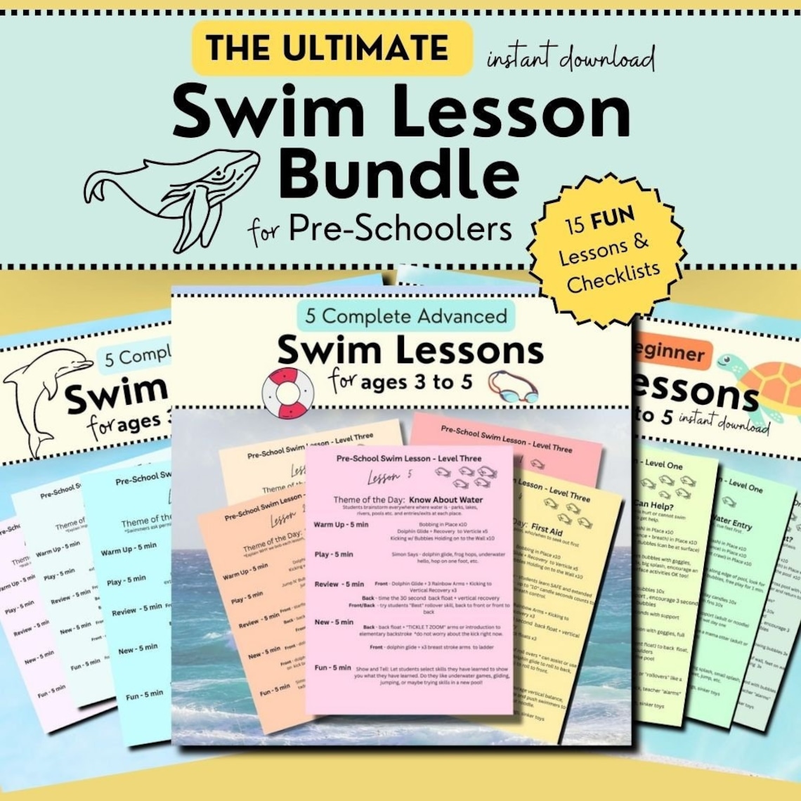 Swim Lesson Plan, Printable Swim Lessons Bundle, Digital Print, Swim ...