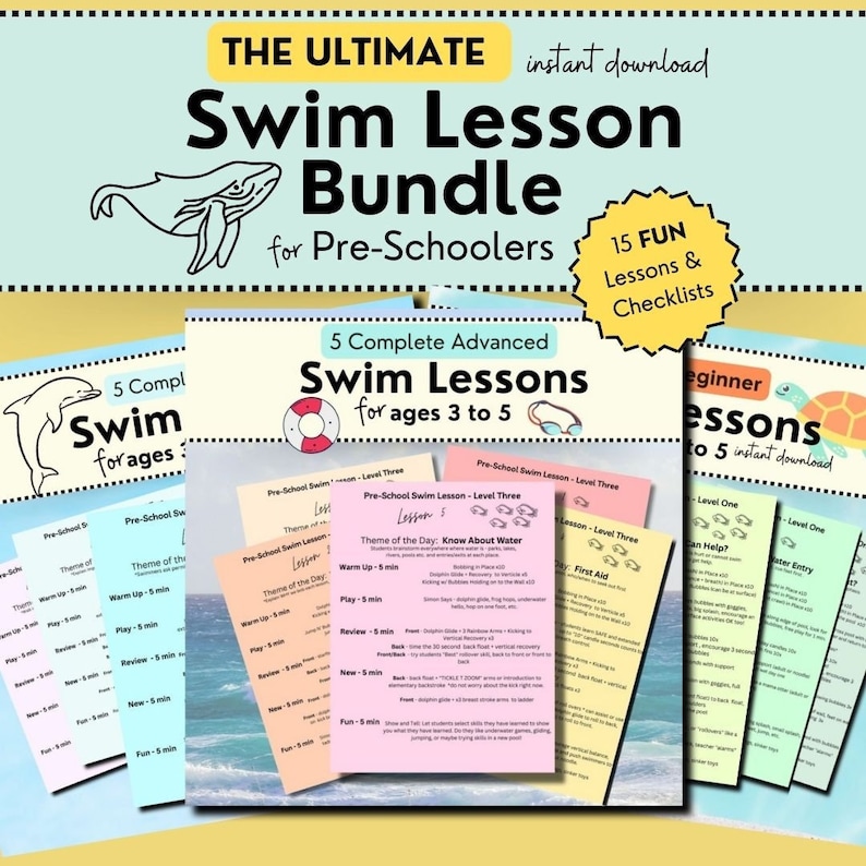 Swim Lesson Plan, Printable Swim Lessons Bundle, Digital Print, Swim ...