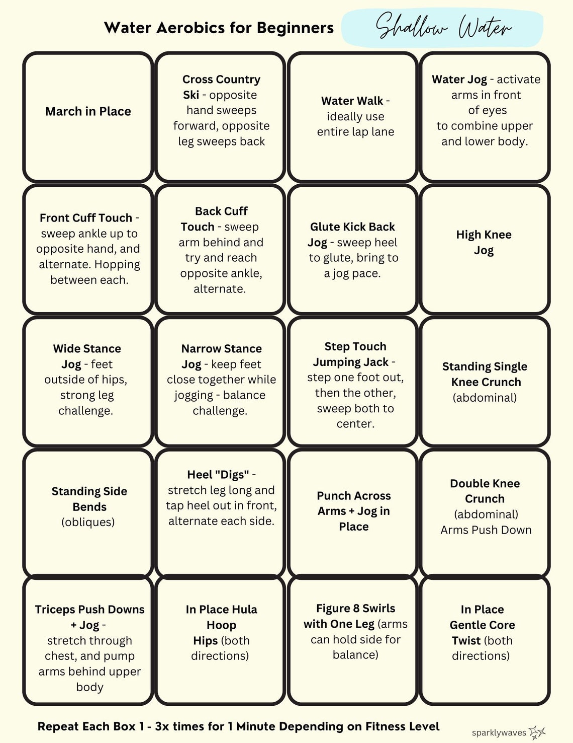 Water Aerobics, Exercise for Beginners, Pool Workout Printable, Digital ...