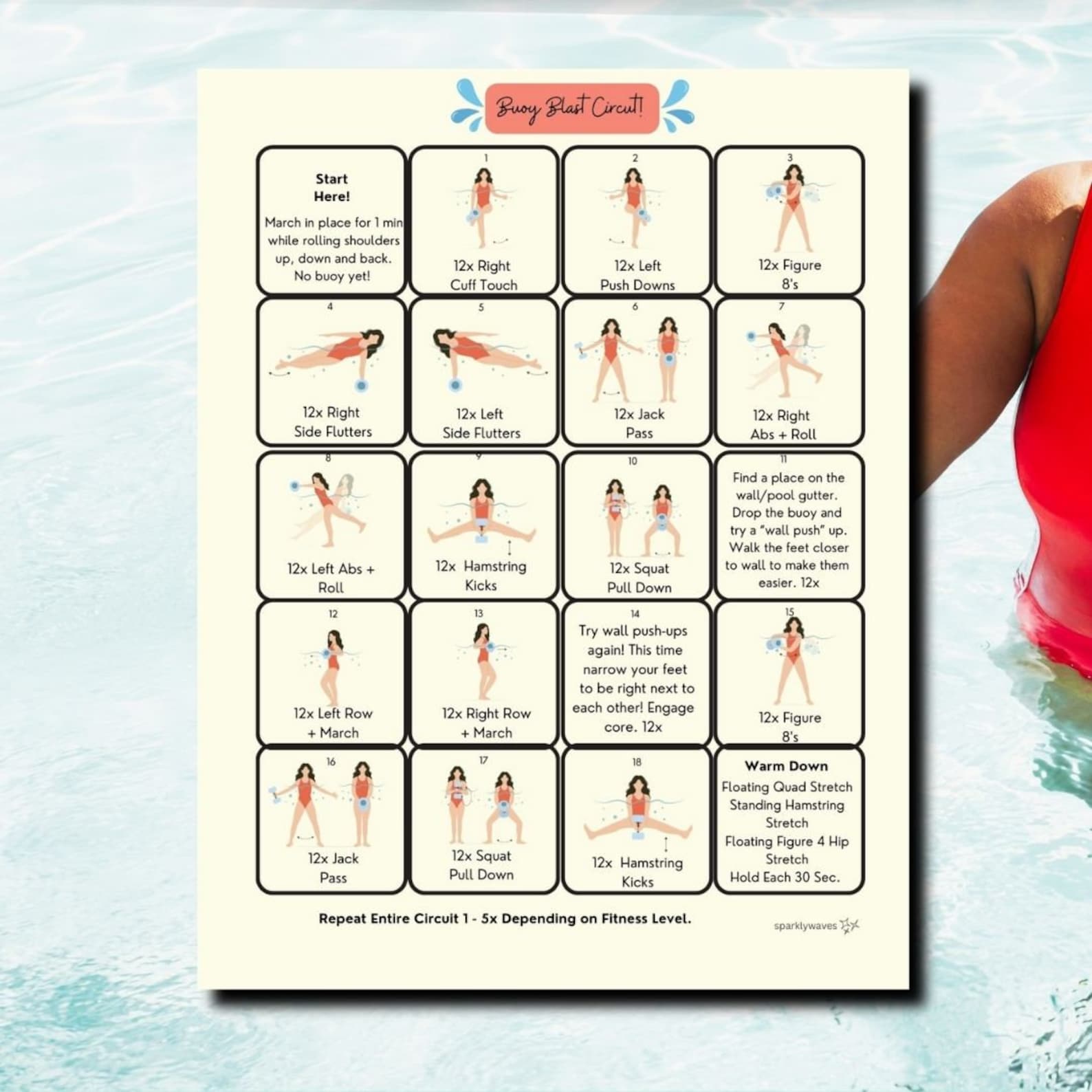 Hand Buoy Workout, Water Aerobics Exercise With Hand Buoy, Pool ...