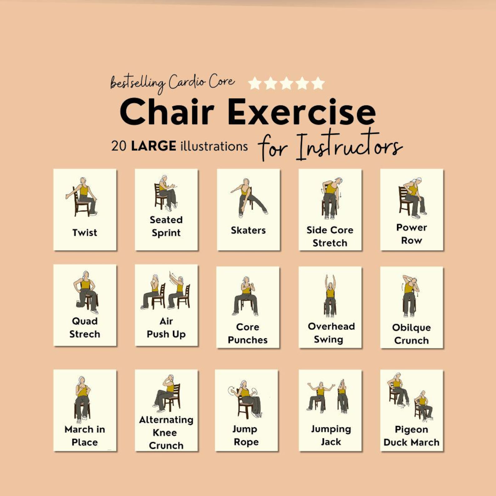 Chair Exercise Illustrations for Fitness Instructors, Chair Workout ...