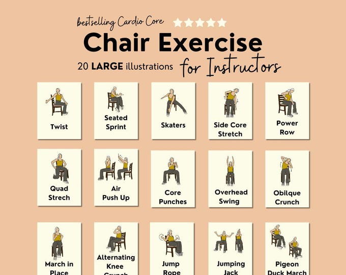 Chair Exercise Visuals for Senior, Exercise Cue Cards for Fitness ...