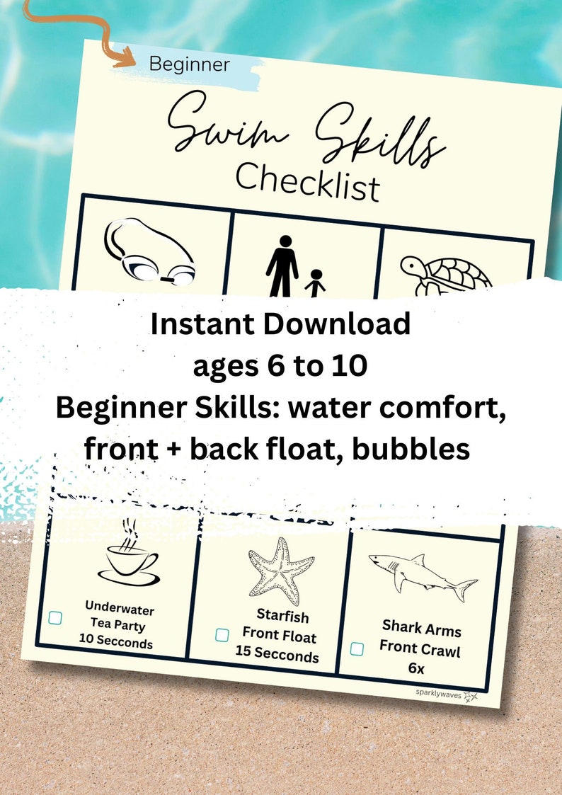 Swim Lesson Checklist for Children, Beginner Swimming Lesson Plan ...