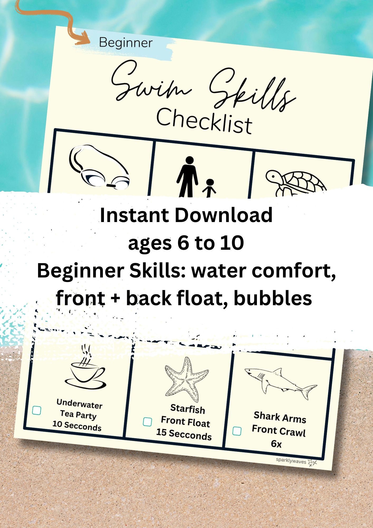 Swim Lesson Checklist for Children, Beginner Swimming Lesson Plan ...