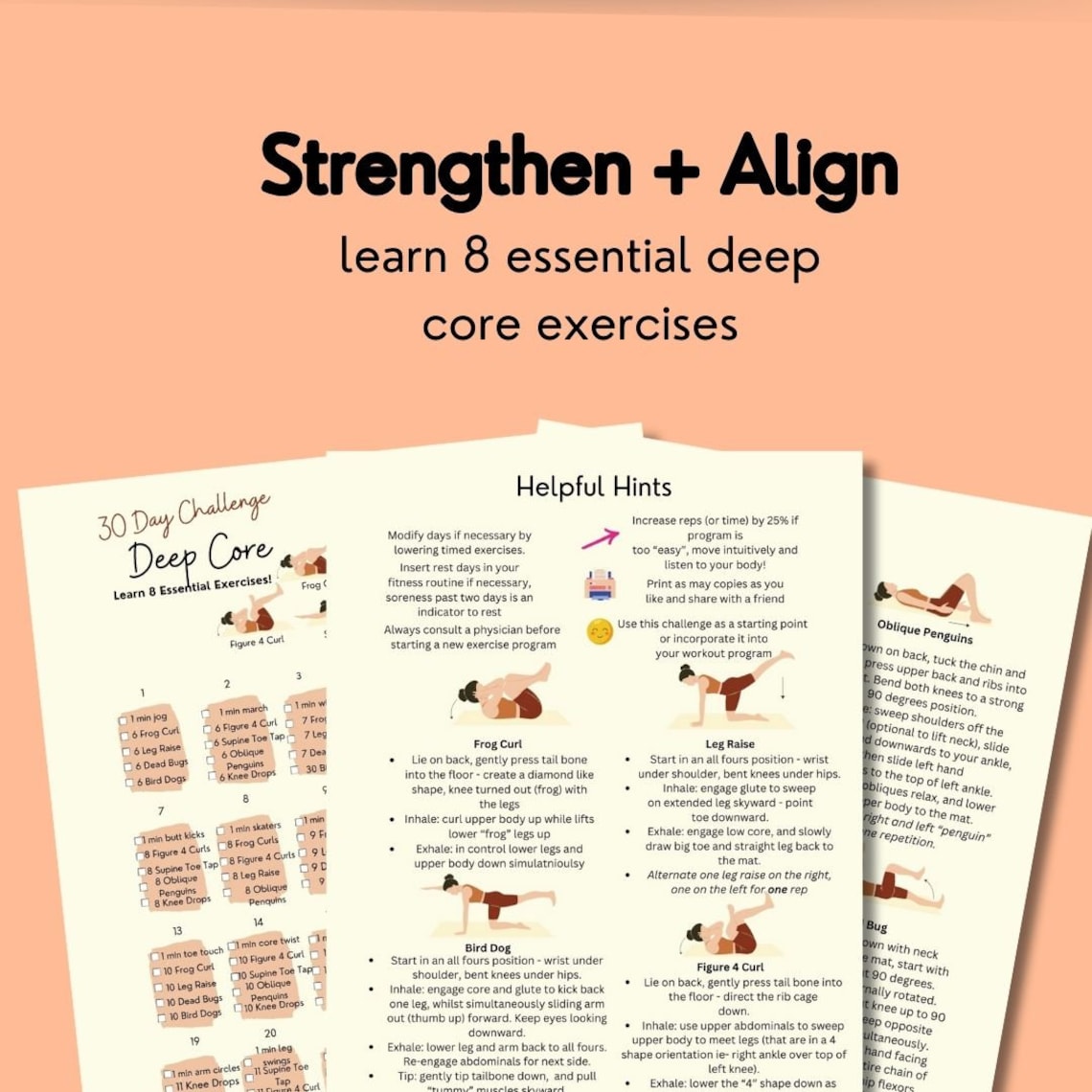 30 Day Challenge Core Workout, Deep Core Exercises, Abdominals, Pelvic ...