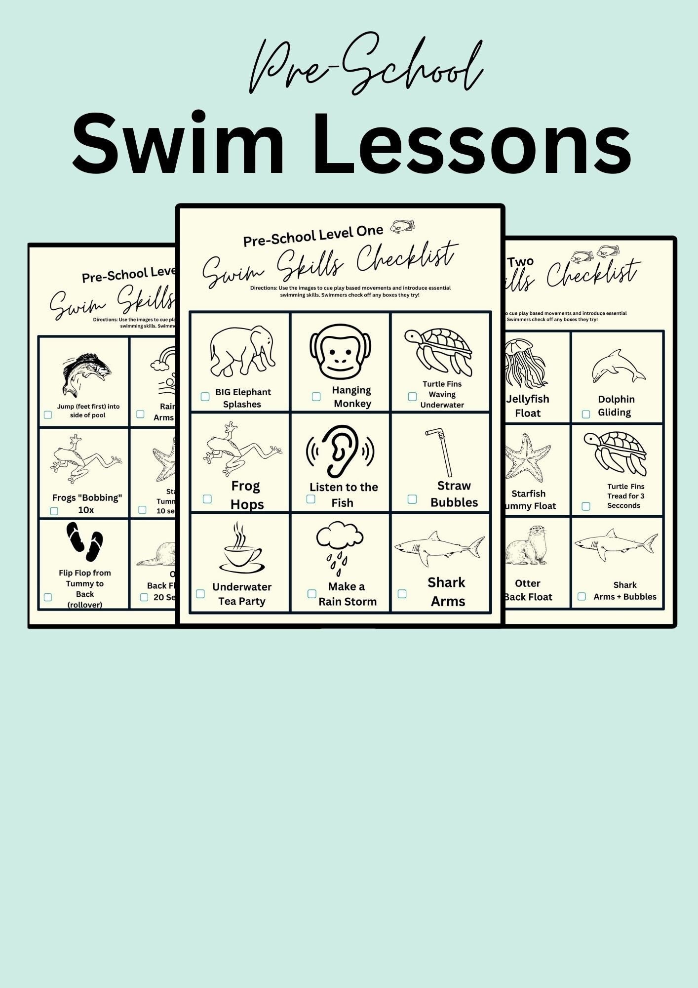 Printable Swim Lesson Checklists for Pre-schoolers, Swim Lessons for ...