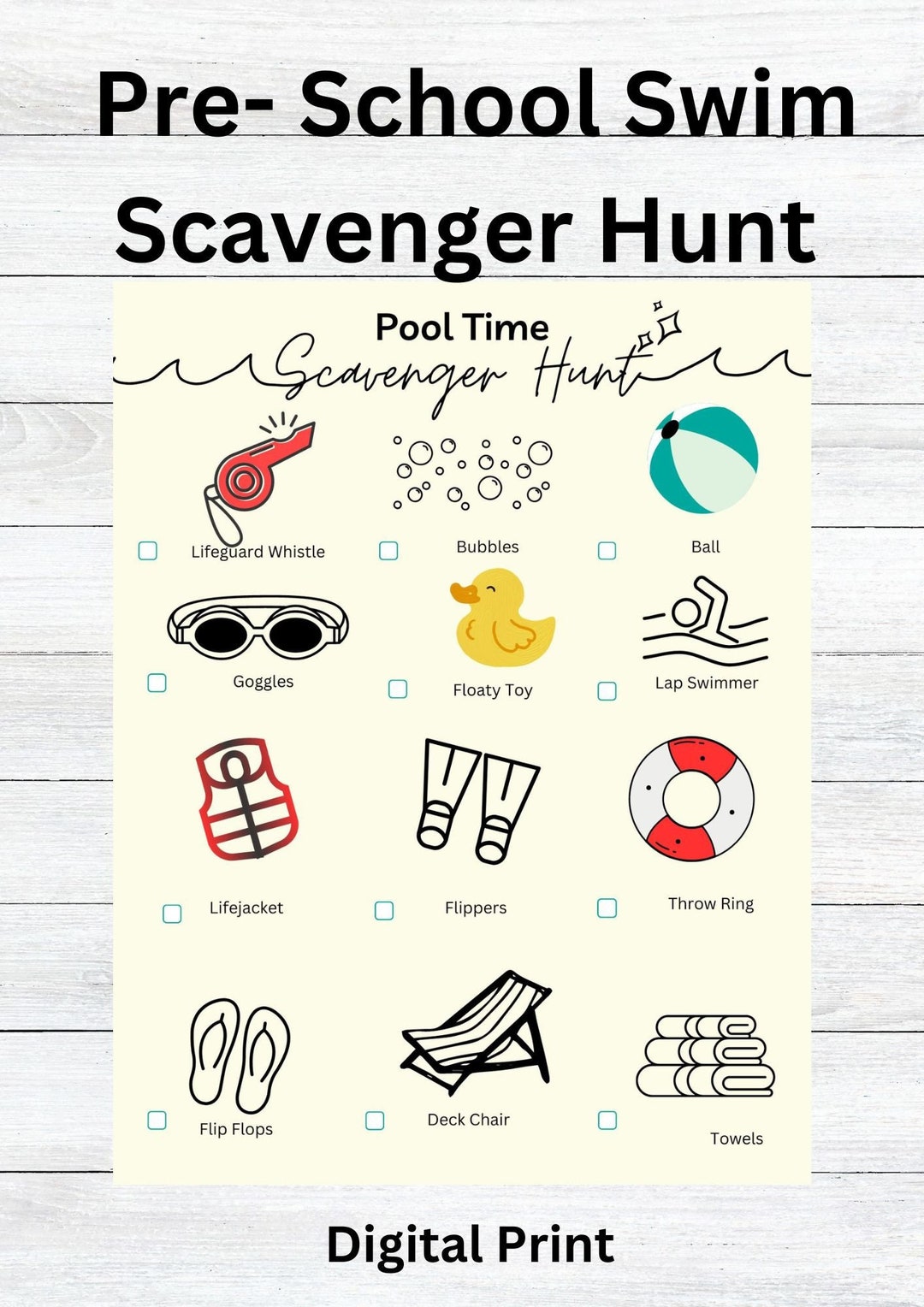 Printable Scavenger Hunt for Pre-schoolers, Swimming Lesson Printable ...