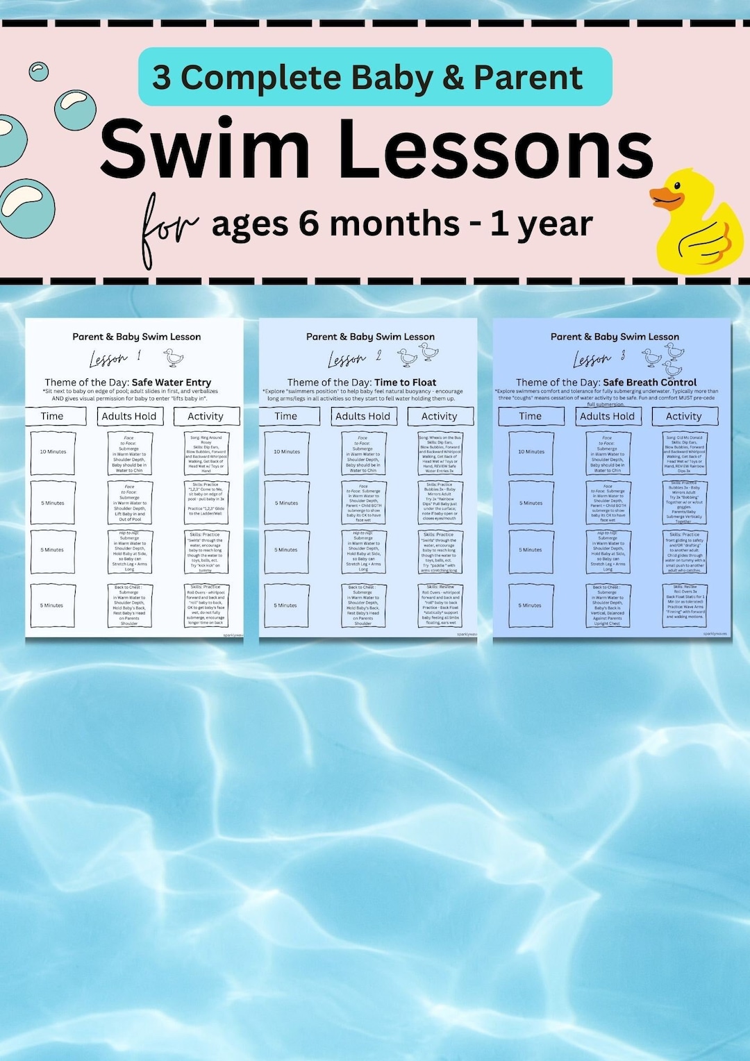 Baby Swim Lesson Printable, Digital Print Swimming Lessons for Infants, Checklist, Pool Activity ...
