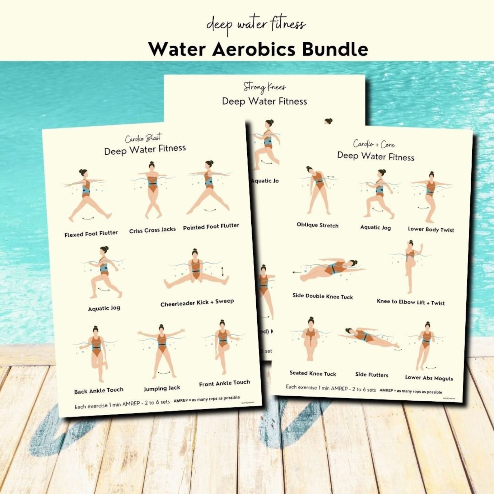 Water Aerobics Fitness Bundle, Pool Exercises for Seniors, Fitness ...