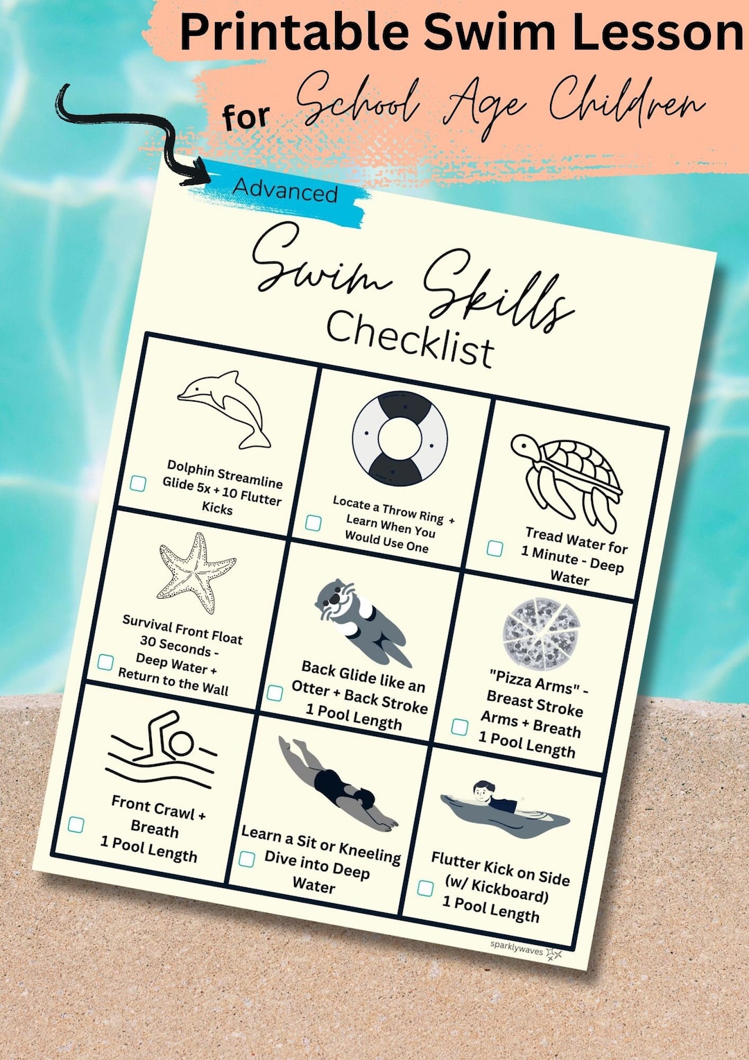 Swim Lesson Checklist for Kids, Summer Activity Printables, Swim Lesson ...