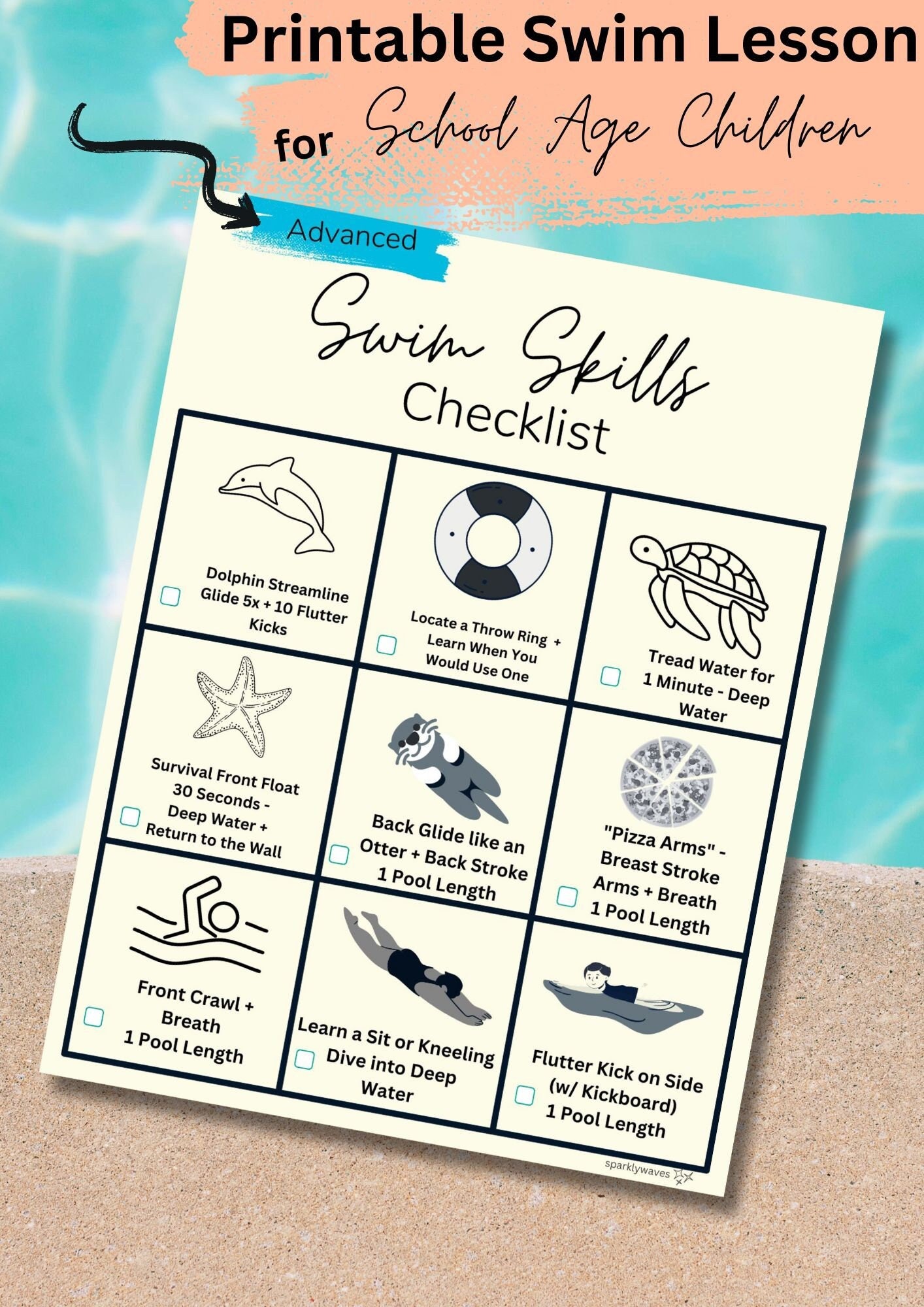 Swim Lesson Checklist for Kids, Summer Activity Printables, Swim Lesson ...