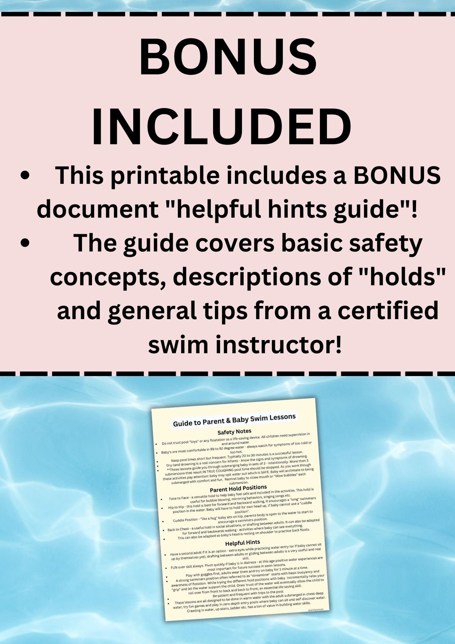 Baby Swim Lesson Printable, Digital Print Swimming Lessons for Infants ...