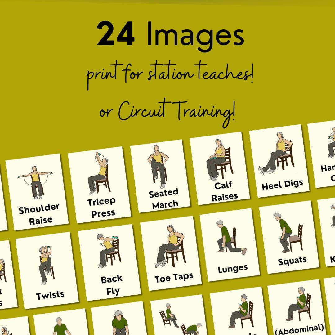 Chair Exercise Illustrations for Fitness Instructors, Weight Lifting ...