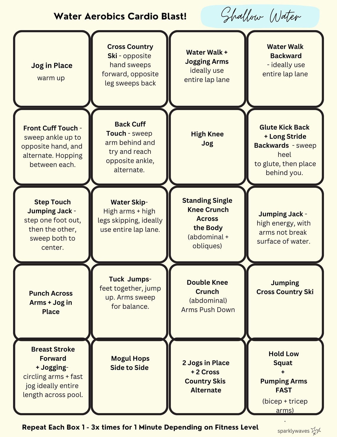 Printable Water Aerobics, Cardio Workouts, Fitness Pdfs, Bodyweight ...