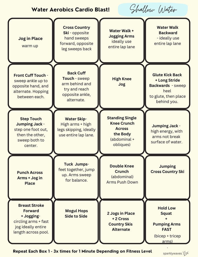 Printable Water Aerobics, Cardio Workouts, Fitness Pdfs, Bodyweight ...