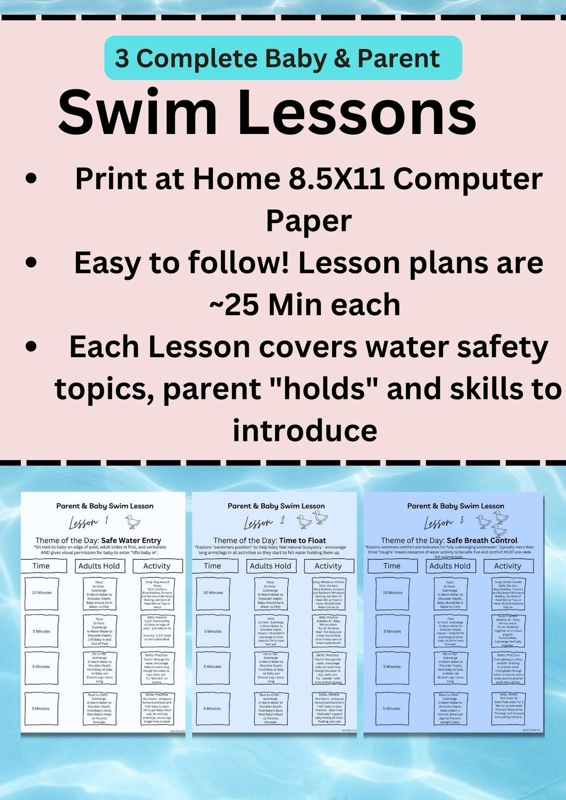 Baby Swim Lesson Printable, Digital Print Swimming Lessons for Infants ...