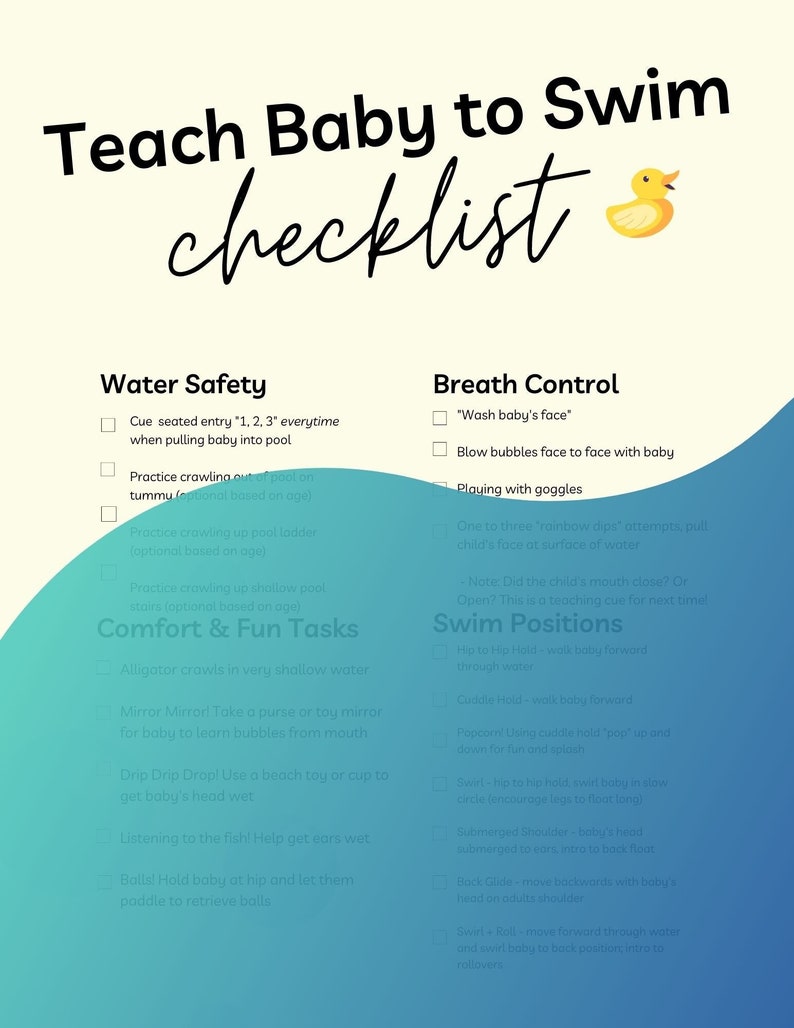 Printable Baby Swimming Lesson, Swim Lesson Plan, Swim Checklist for ...