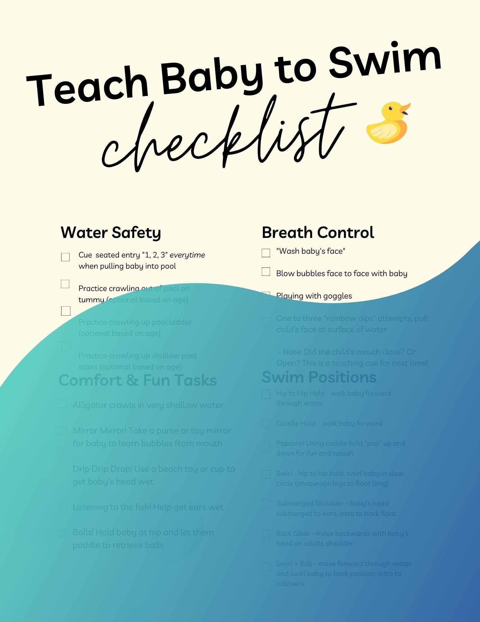 Printable Baby Swimming Lesson Swim Lesson Plan Swim Checklist For Printable Baby Swimming Lesson Swim Lesson Plan Swim Checklist For
