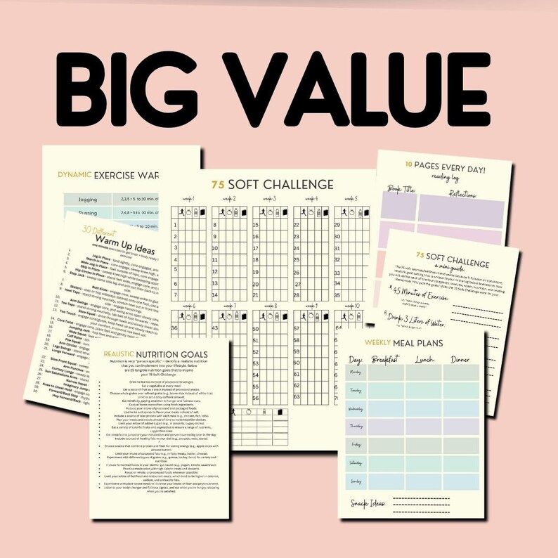 75 Soft Challenge Tracker, EDITABLE Daily 75 Soft Challenge Journal ...