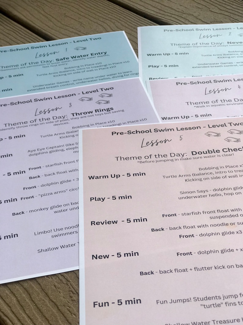 Swim Lesson Plan, Printable Swim Lessons Bundle, Digital Print, Swim ...