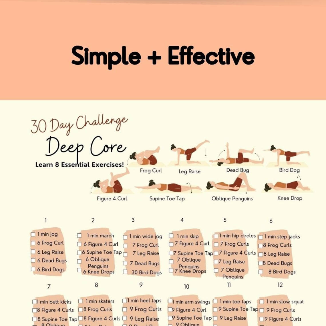 30 Day Challenge Core Workout, Deep Core Exercises, Abdominals, Pelvic ...