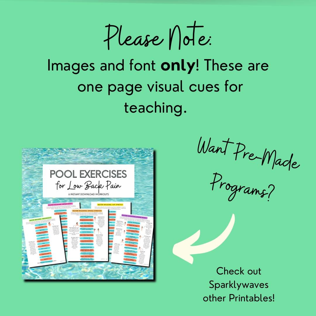 Water Walking Fitness Illustrations for Instructors, Gait Cue Cards for ...