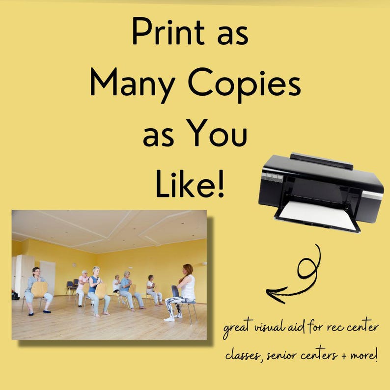 Chair Exercise Visuals for Senior, Exercise Cue Cards for Fitness ...
